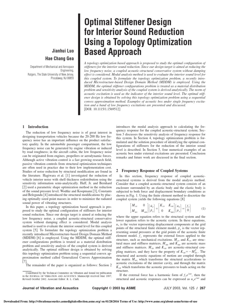 Optimal Stiffener Design For Interior Sound Reduction Using A Topology ...