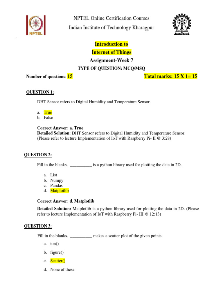 IOT Assignment-7 Solution | PDF | Computer Network | Internet Of Things