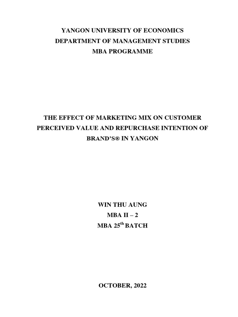Win Thu Aung Mba II-2 Mba 25th Batch | PDF | Marketing | Customer ...