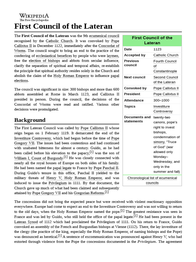 First Council of The Lateran | PDF | Catholic Church