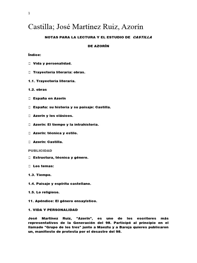 Trabajo Sobre La Obra Castilla de Azorin | PDF | Novelas | España
