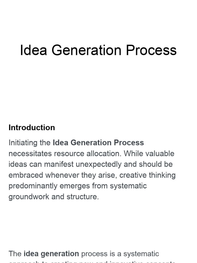 Idea Generation Process | PDF | Idea | Thought