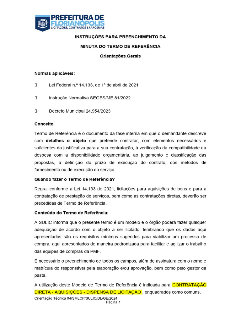 Modelo Padronizado para Elaboração Do Termo de Referencia para Dispensa ...