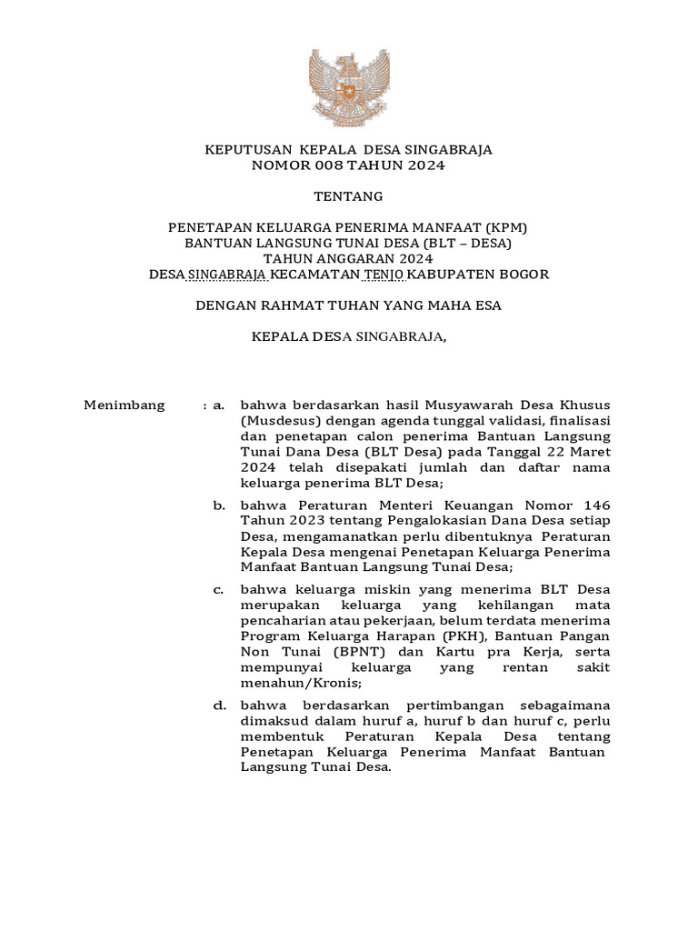 SK Dan KPM BLT Desa | PDF