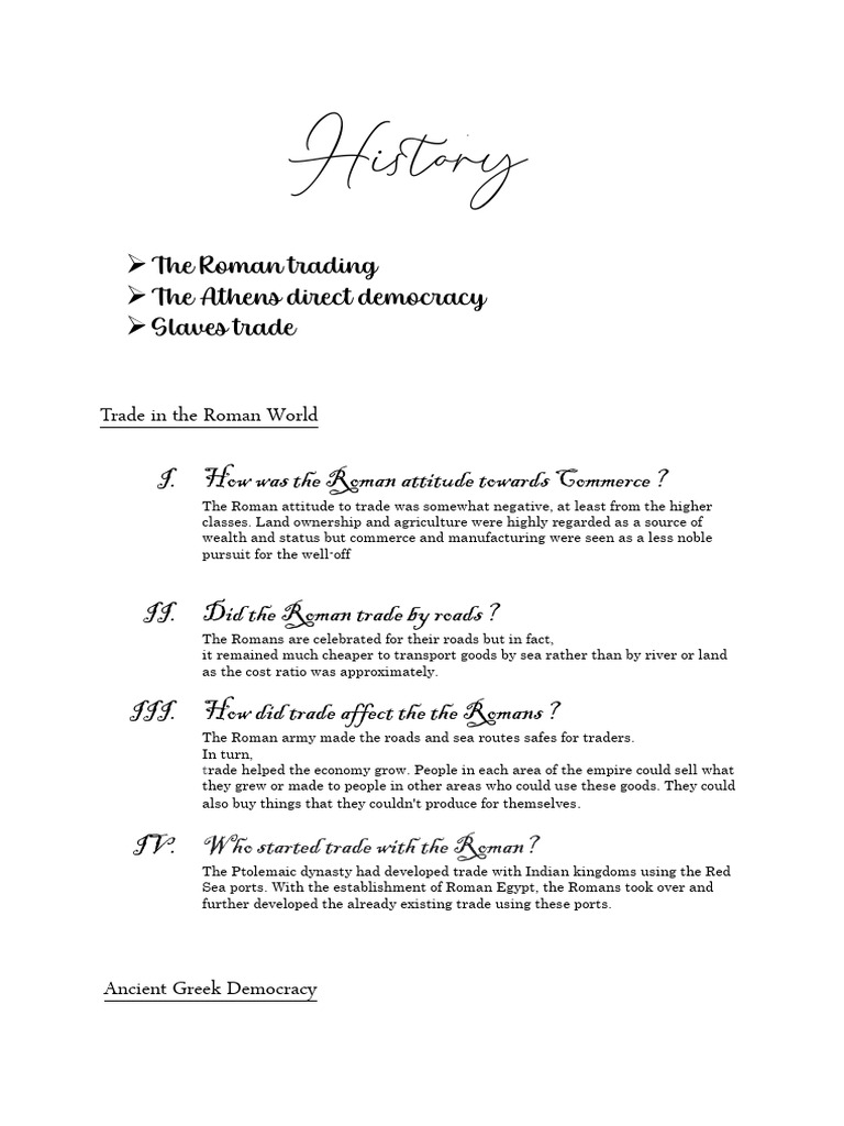 History: The Roman Trading The Athens Direct Democracy Slaves Trade ...