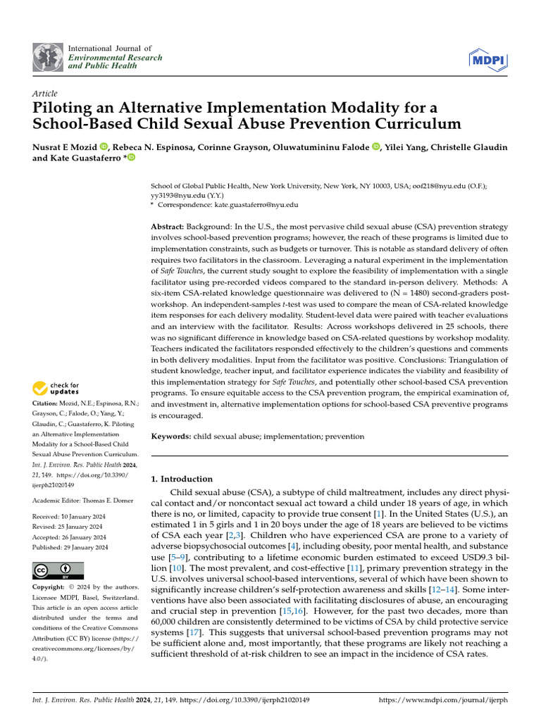Piloting An Alternative Implementation Modality For A School-Based Child Sexual Abuse Prevention ...