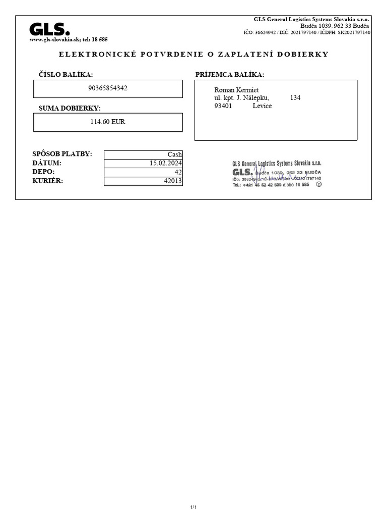 Potvrdenie Platby | PDF