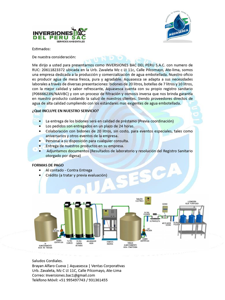 Carta de Presentacion Inversiones Bac Sac | PDF | Análisis de Riesgo y ...