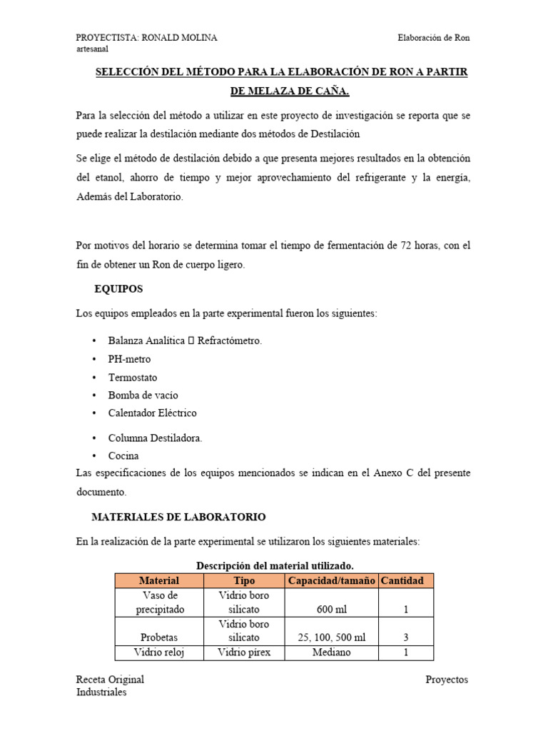 Método de Destilación para Ron Artesanal | PDF | Ron | Lentes