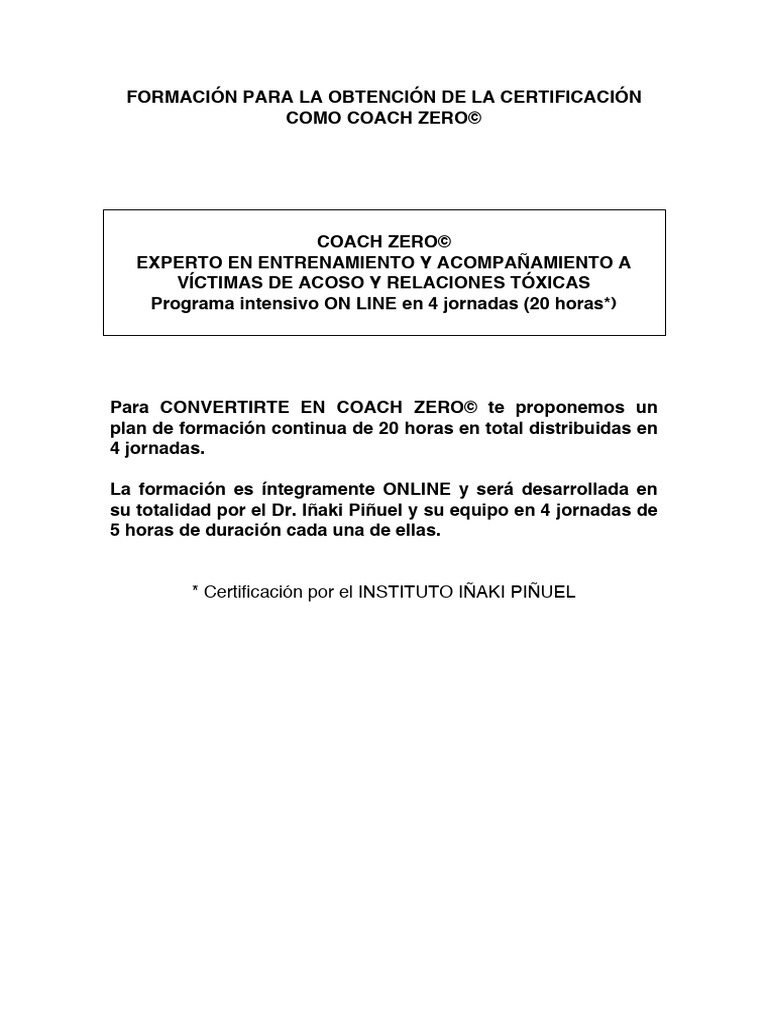Temario y Contenido Del Programa Coach Zero 2021 22 | PDF | Intimidación | Trauma psicólogico