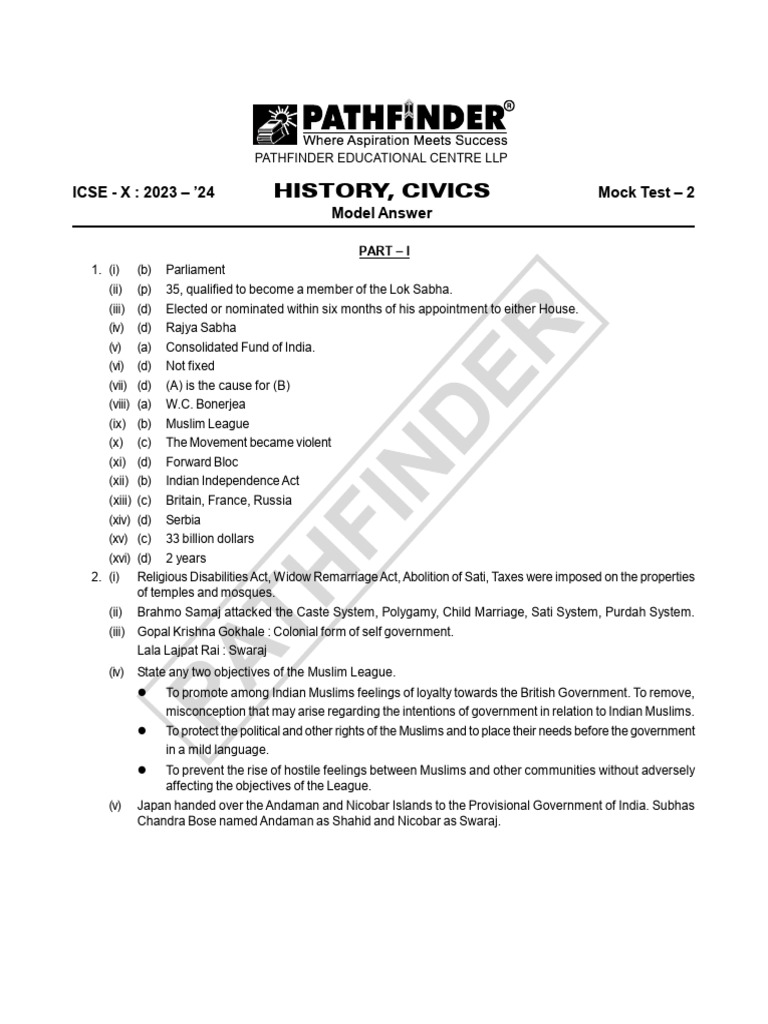 ICSE - X - MTP-2 - His & Civ - M.A. - 23-24 | PDF | Partition Of India | Cabinet (Government)