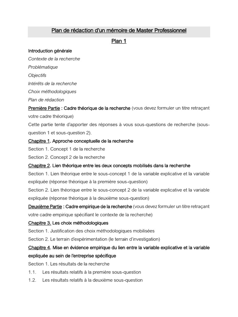 Plan de Rédaction Mémoire Master Pro | PDF | Technologie et ingénierie