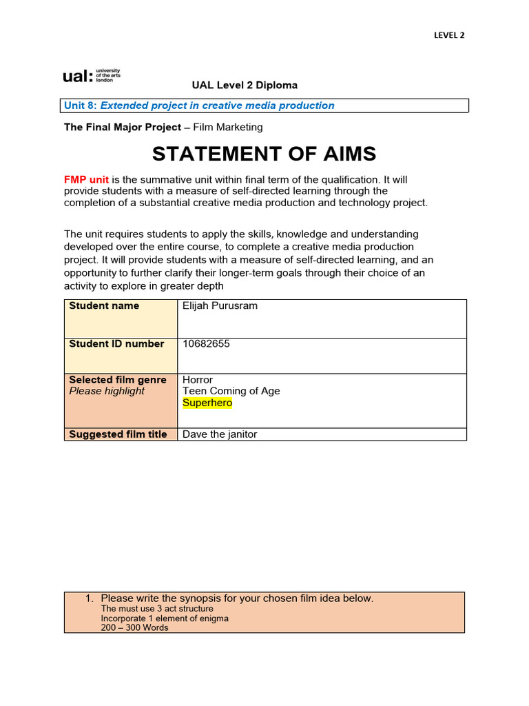 l2 Unit 8 Statement of Aims Blank 2023 Templa 1 | PDF | Career & Growth