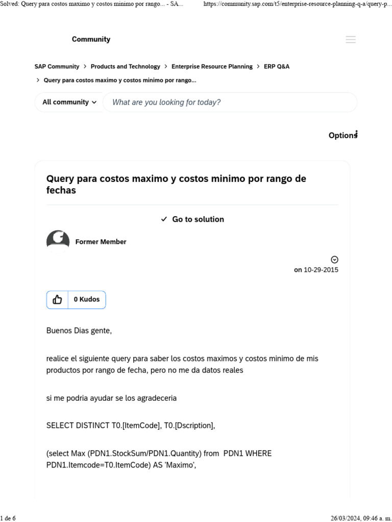 Solved Query Costos Af - SAP Community | PDF | Business Software | Information Technology