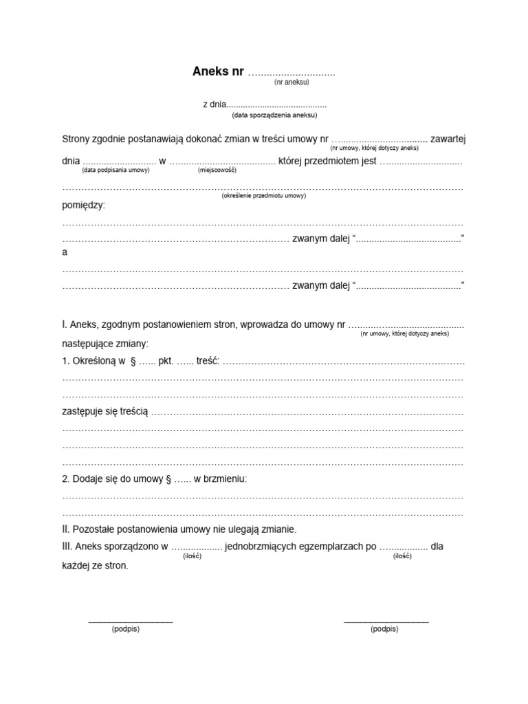 Darmowy Wzór Aneksu Do Umowy | PDF Darmowy Wzór Aneksu Do Umowy | PDF