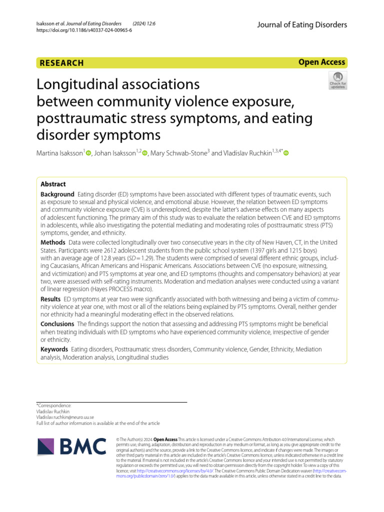 Longitudinal Associations Between Community Violence Exposure ...