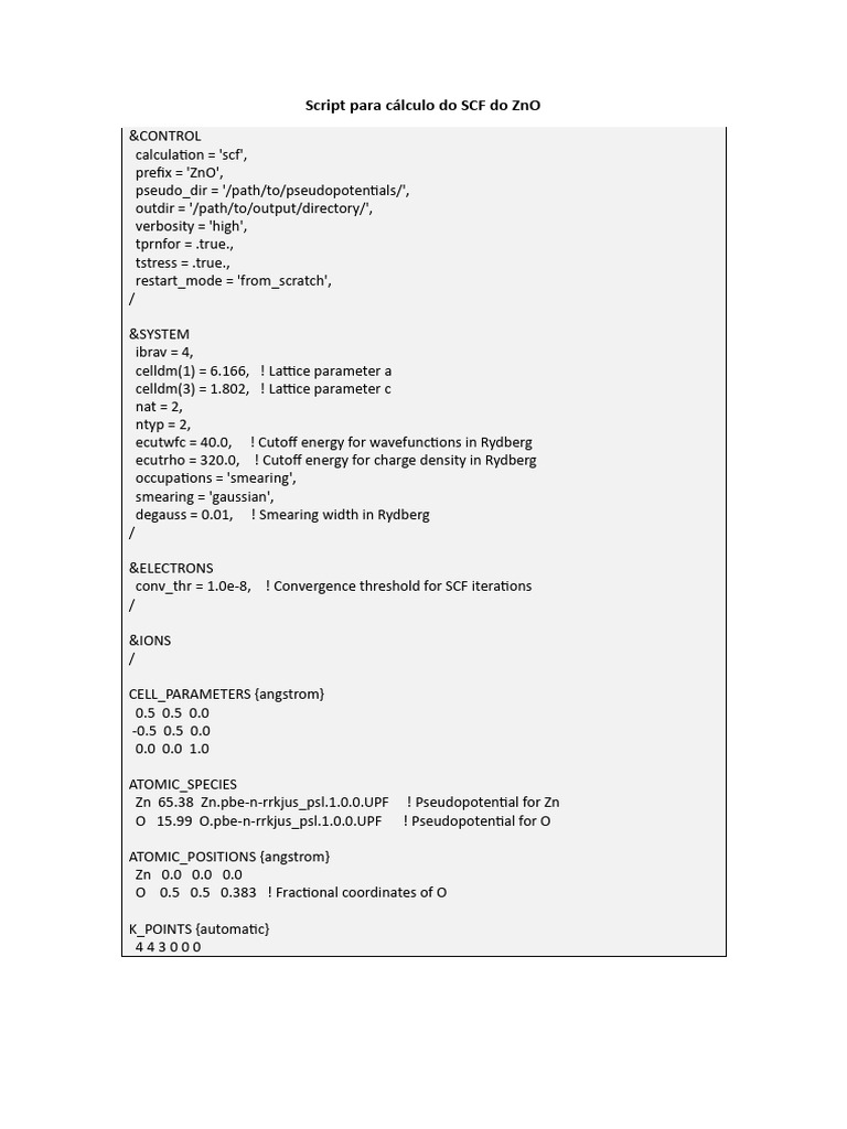 Script - Quantum ESPRESSO | PDF | Materials Science | Chemical Physics