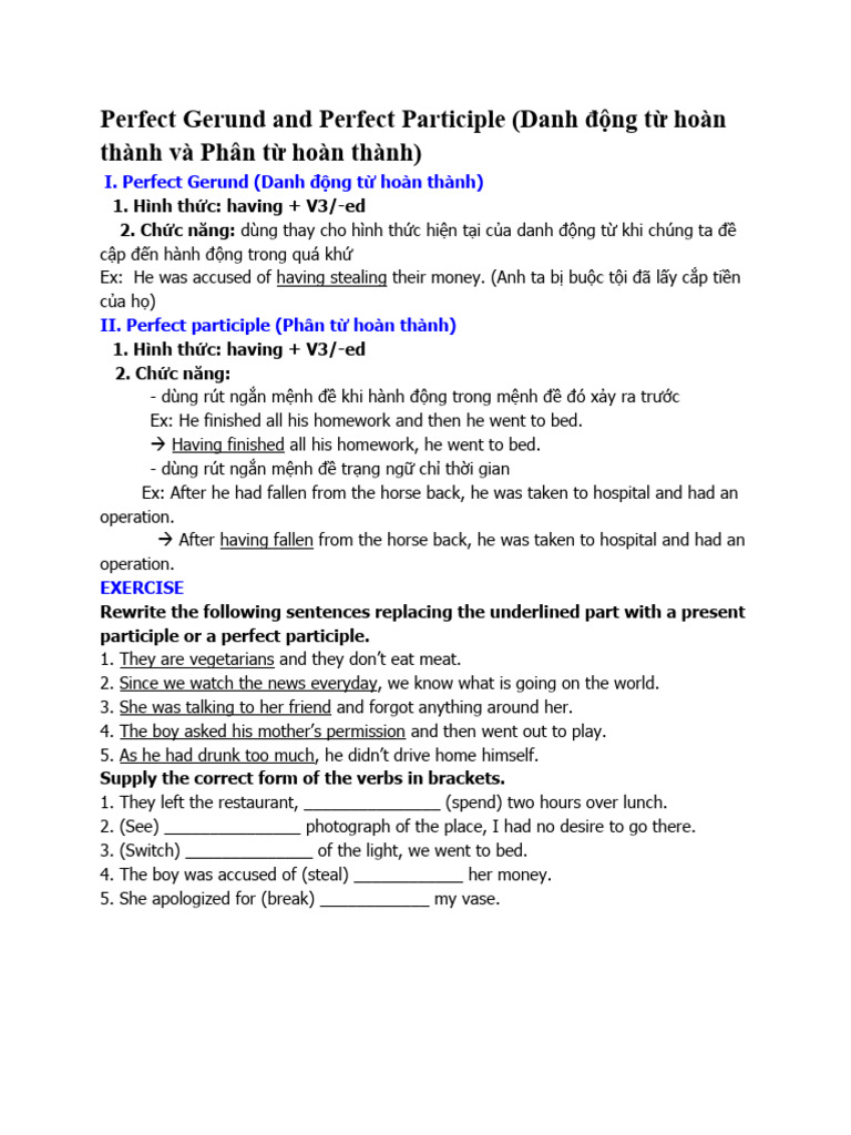 Perfect Gerund and Participle Guide | PDF