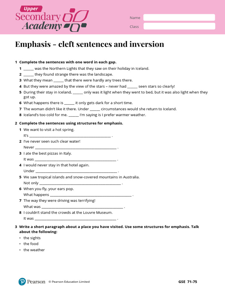 Emphasis Cleft Sentences and Inversion - Worksheet | PDF | Earth Sciences Emphasis Cleft Sentences and Inversion - Worksheet | PDF | Earth Sciences
