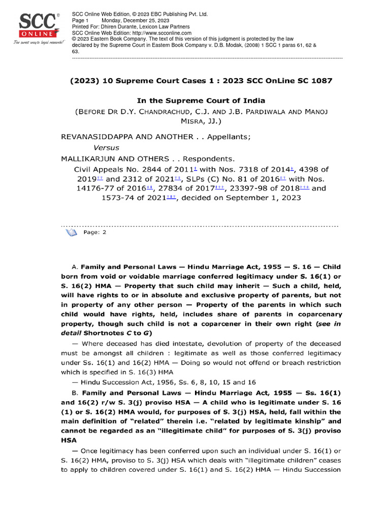Revanasiddappa v. Mallikarjun, (2023) 10 SCC 1, para 35 | PDF | Justice ...