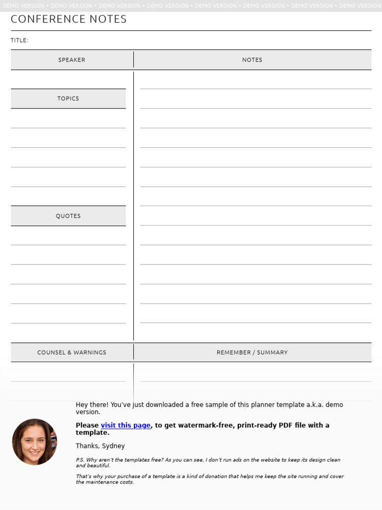 Conference Notes Planner Template | PDF