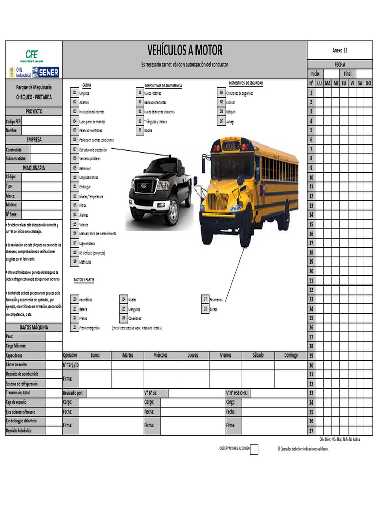 (13 Checklist Veh - 355culos - XLSX | PDF | Vehículos | Vehículo de motor