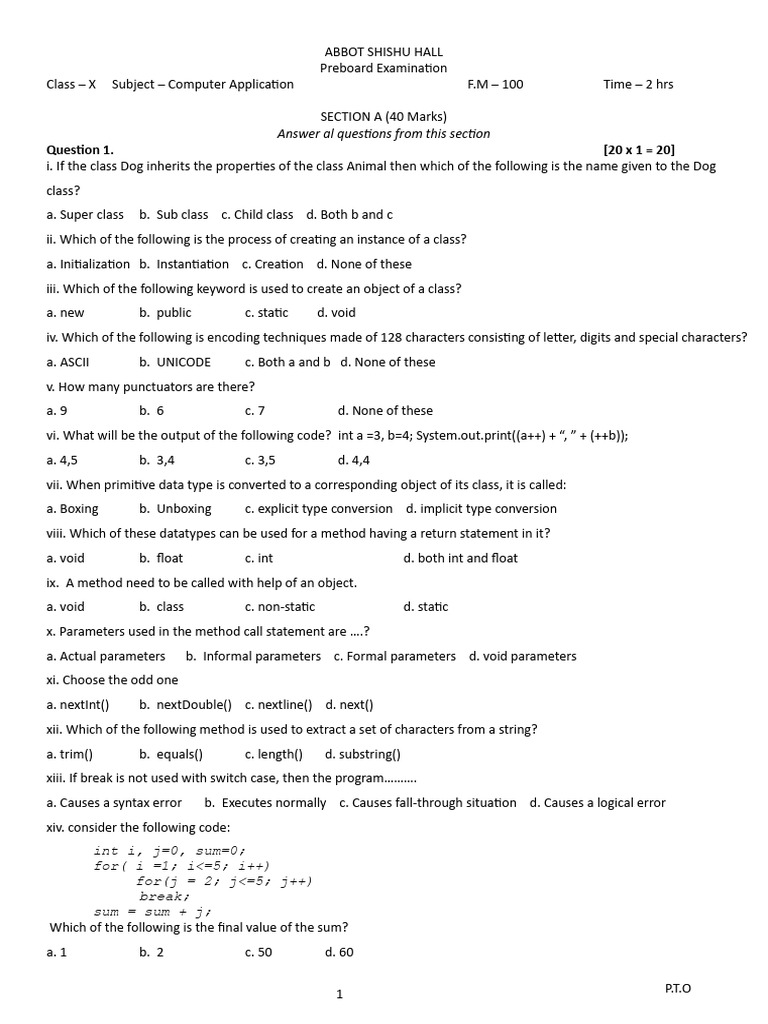 Class X Pre Board 23 | PDF | Class (Computer Programming) | Parameter ... Class X Pre Board 23 | PDF | Class (Computer Programming) | Parameter ...