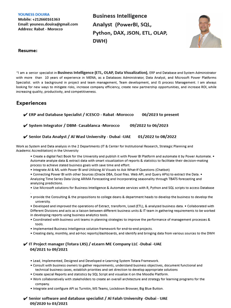 YOUNESS DOUIRA CV Power BI & Qlikview | PDF | Business Intelligence | Databases