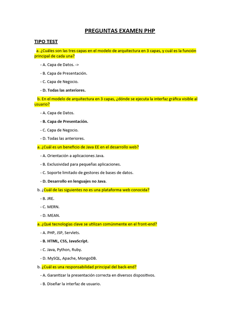 Preguntas Examen PHP | PDF | Redes | Internet y web Preguntas Examen PHP | PDF | Redes | Internet y web