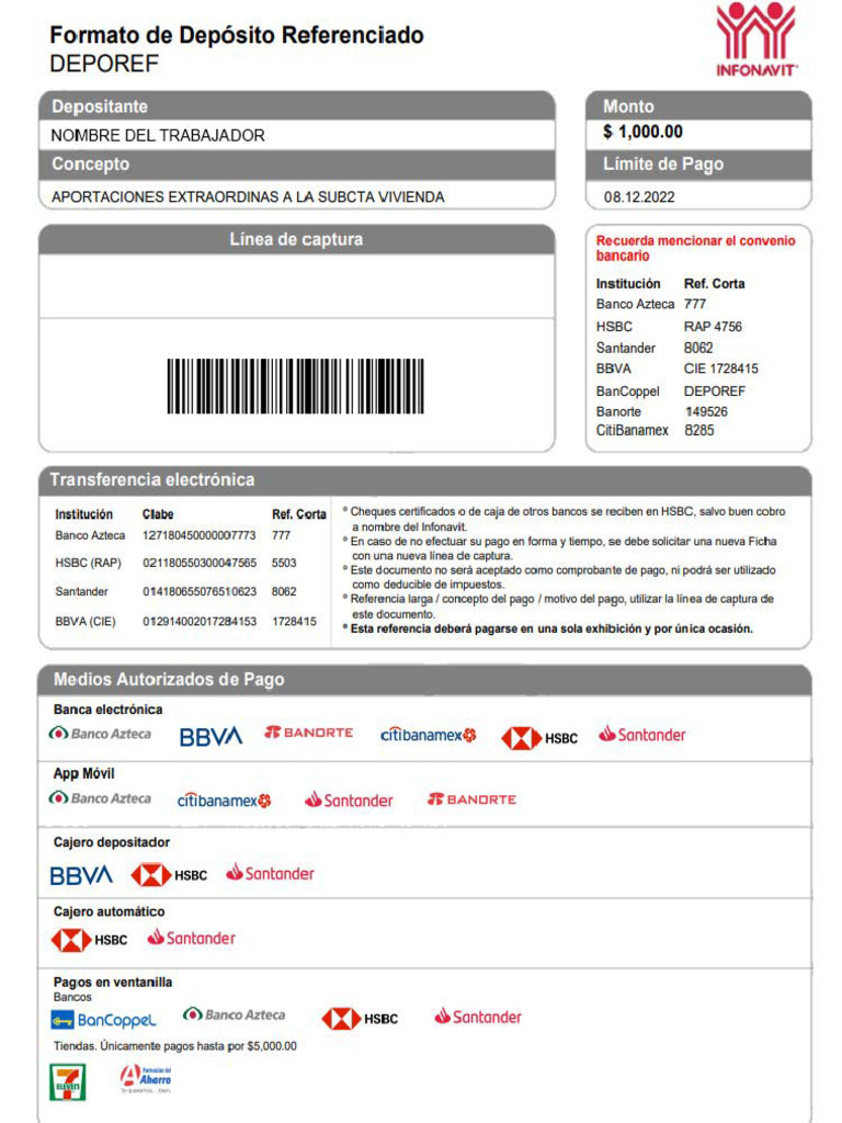 Ficha de Pago Aportaciones Voluntarias Ahorro Infonavit | PDF