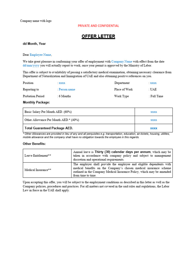 Employment Offer Letter Template | PDF
