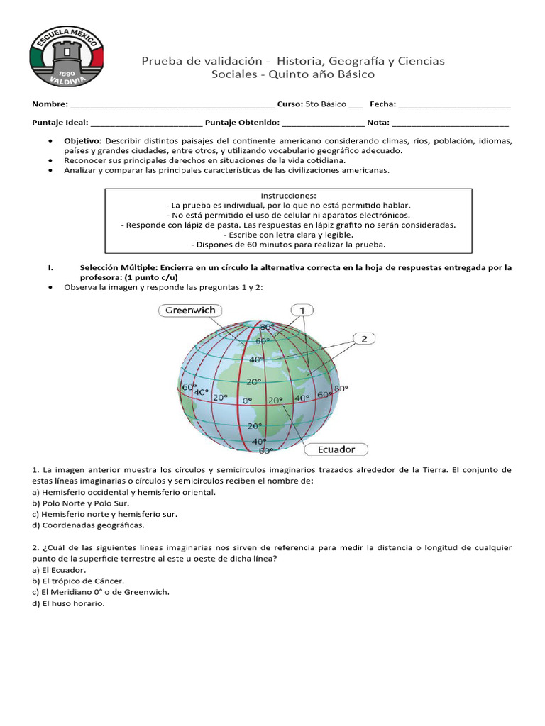 Prueba Validación Historia | PDF | Américas | océano Atlántico