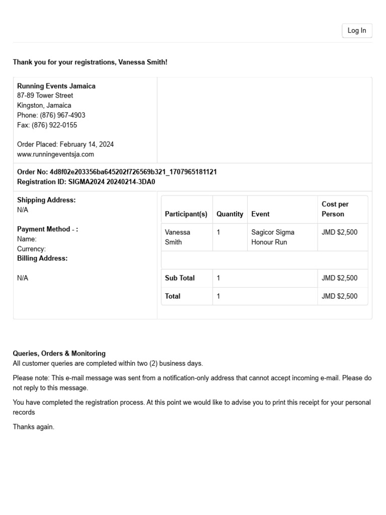 Sigma Run 2026 Registration Receipt | PDF
