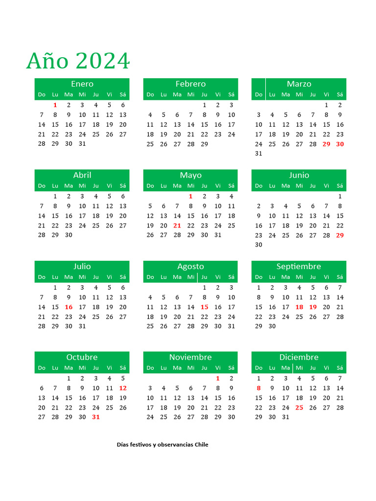 Feriados Chile 2024 | PDF | Días festivos | Observancias