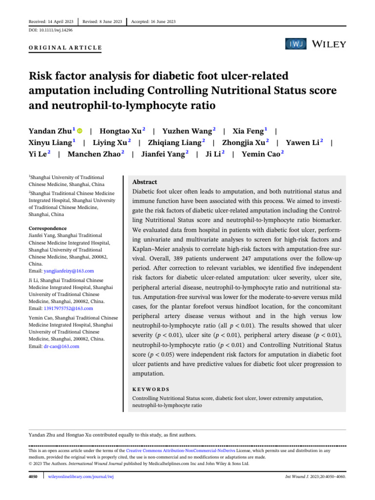 Risk Factor Analysis For Diabetic Foot Ulcer-Related ...