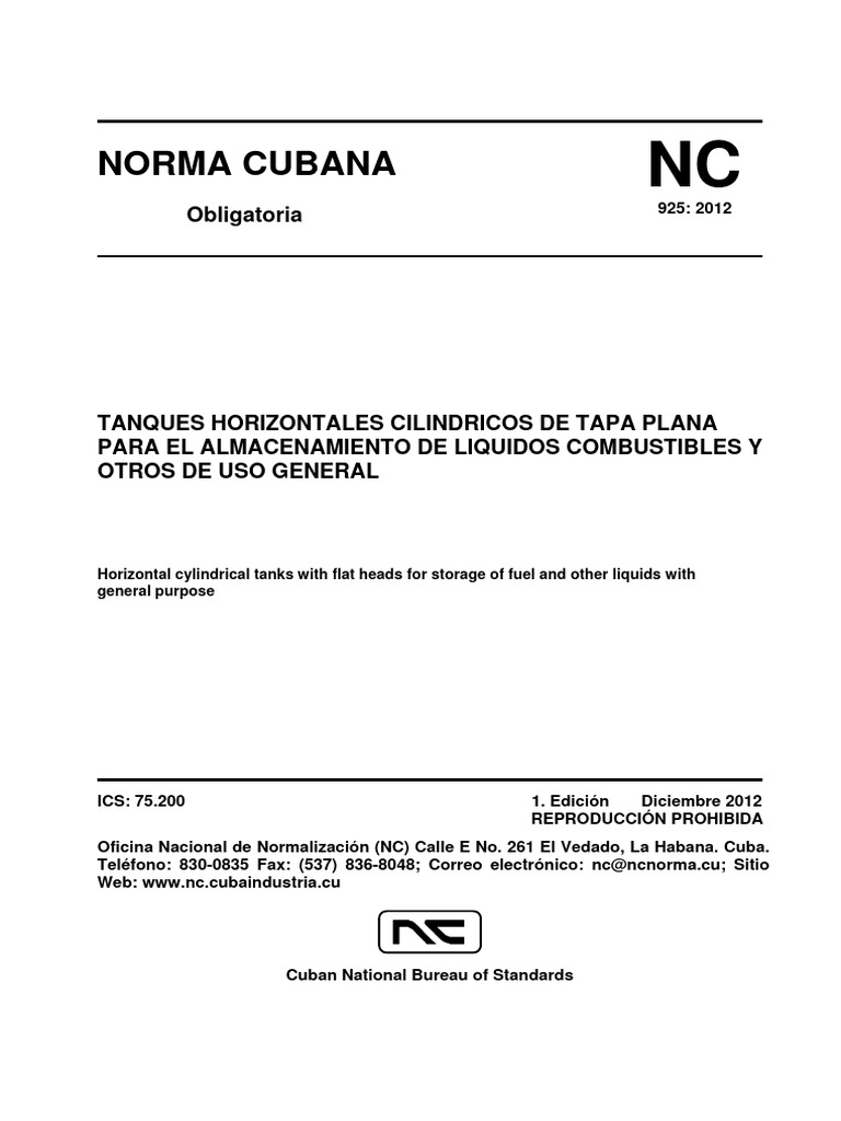 NC 925 TK Horiz Cilind Tapa Plana Almac Liq Comb y Otros | PDF | Soldadura | Construcción