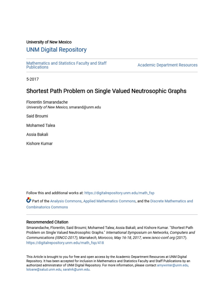 Shortest Path Problem On Single Valued Neutrosophic Graphs | PDF Shortest Path Problem On Single Valued Neutrosophic Graphs | PDF