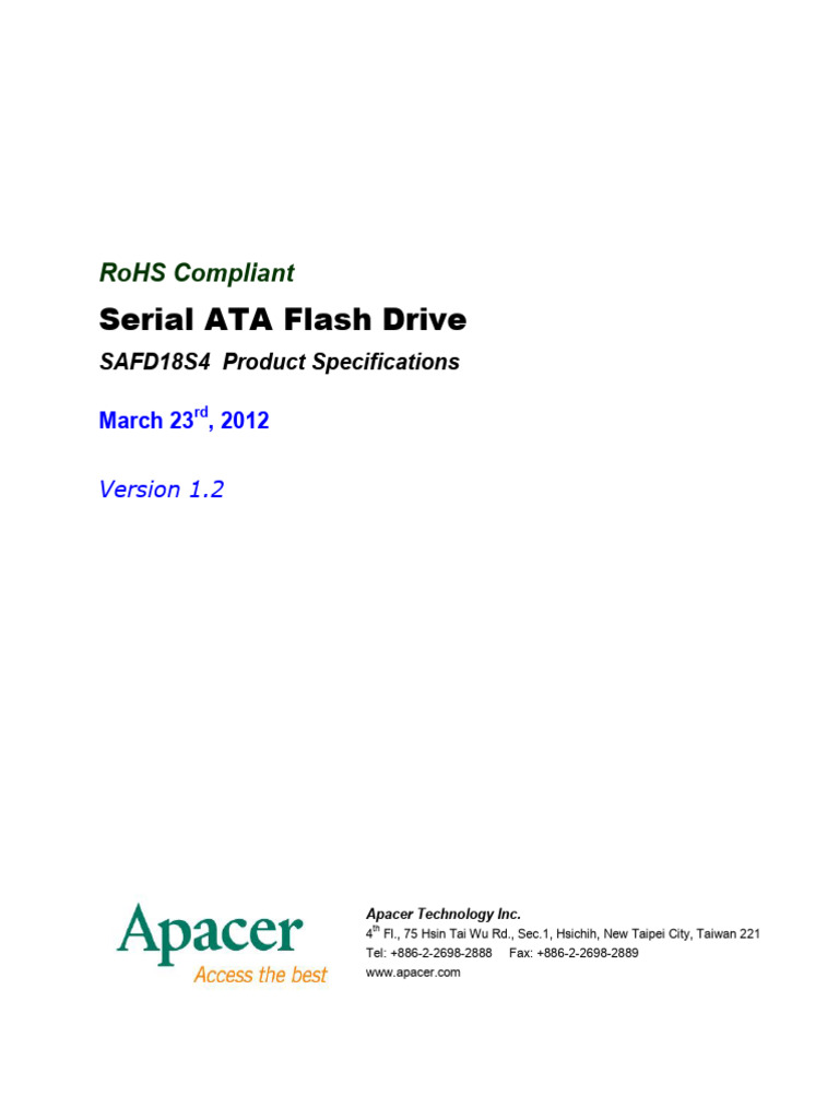 Aps1845008g Safd18s4 - 20120323 779454 | PDF | Flash Memory | Solid State Drive