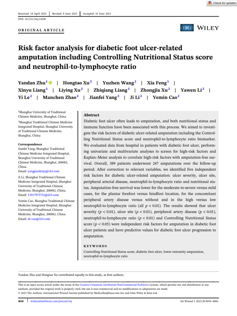 Risk Factor Analysis For Diabetic Foot Ulcer Relatedamputation ...