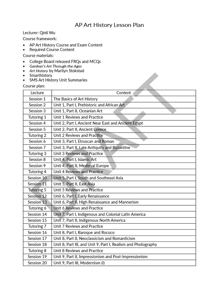 AP Art History Lesson Plan (2024-2025) - Draft | PDF | The Arts ...