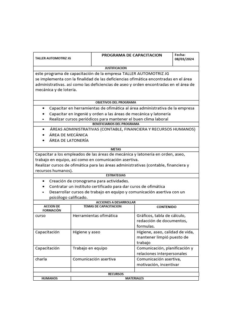 Programa de Capacitacion | PDF | Business | Economias