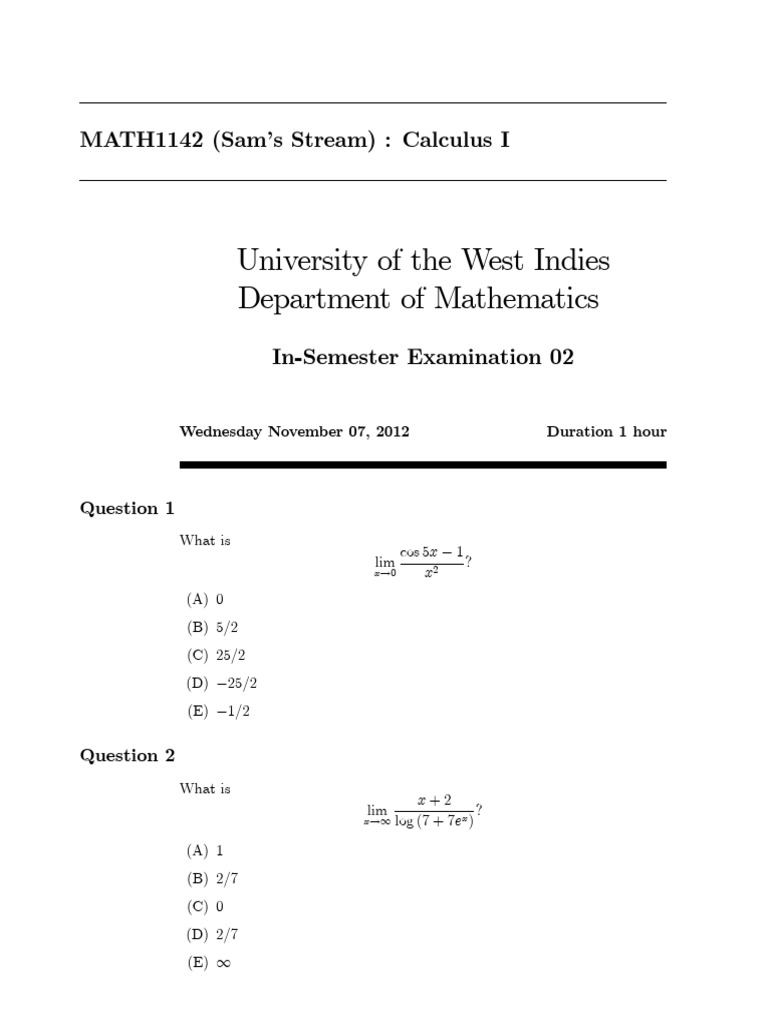 2012 Mid Semester 2 | PDF | Function (Mathematics) | Logarithm