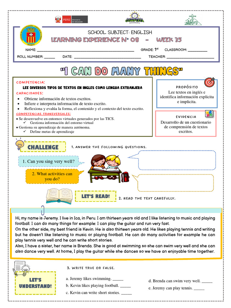 Reading Worksheet | PDF | Learning