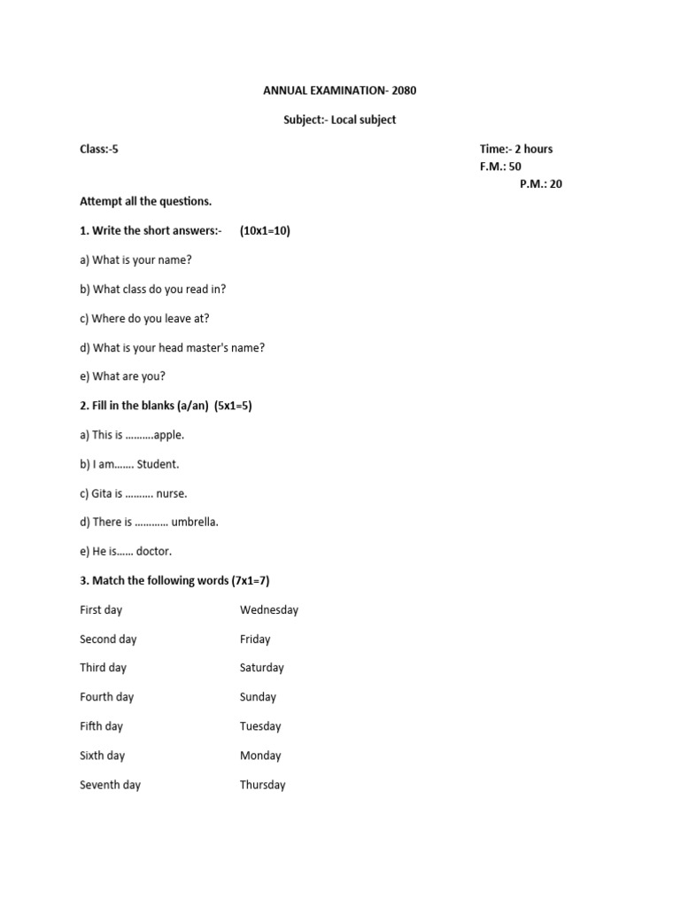 Local Subject Class 5 and 4 | PDF