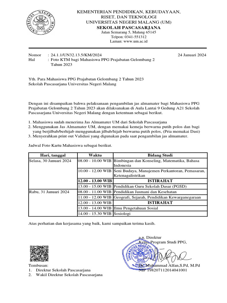 Jadwal Foto KTM Mahasiswa PPG 2023 | PDF