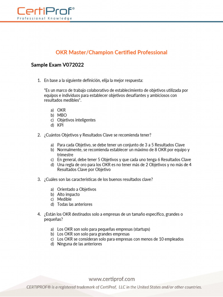 OKR Master Sample Exam | PDF