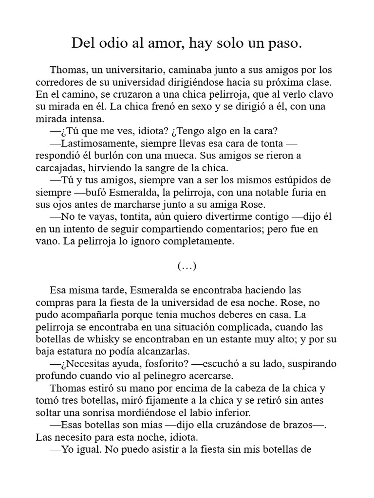 Del Amor Al Odio, Hay Un Solo Paso | PDF