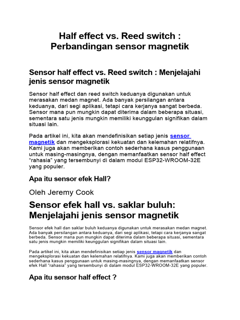 Reed Switch Vs Half Effect | PDF
