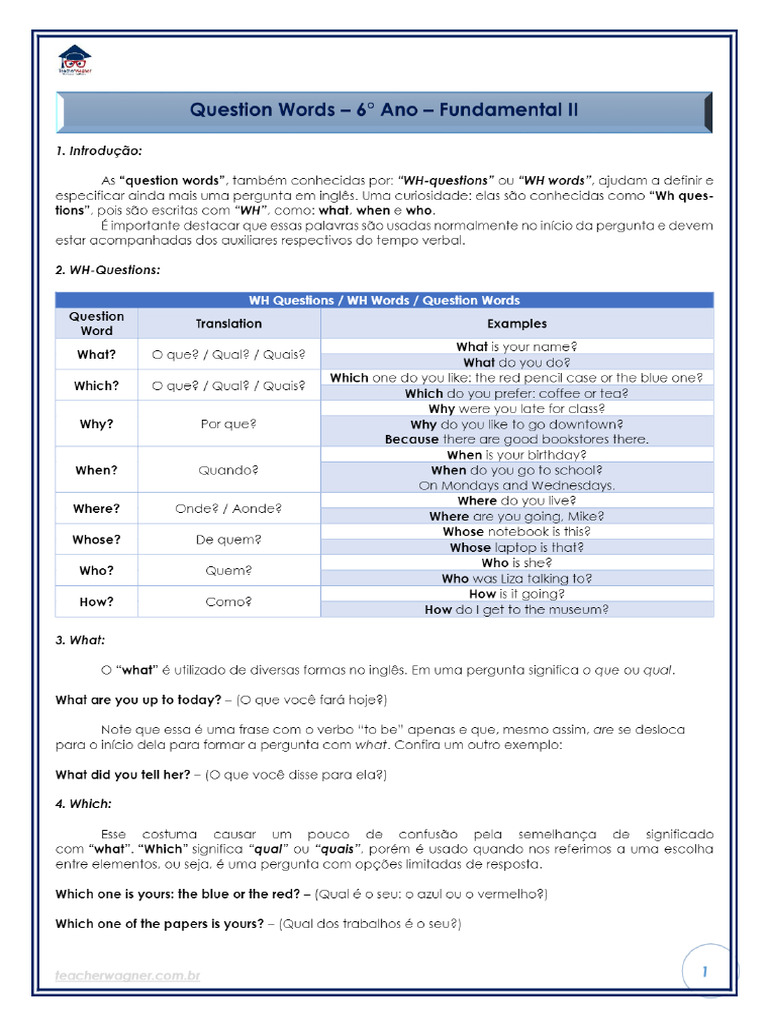 WH Questions/WH Words/Question Words | PDF