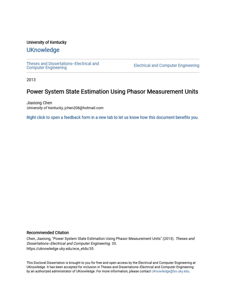 Power System State Estimation Using Phasor Measurement Units | PDF ... Power System State Estimation Using Phasor Measurement Units | PDF ...